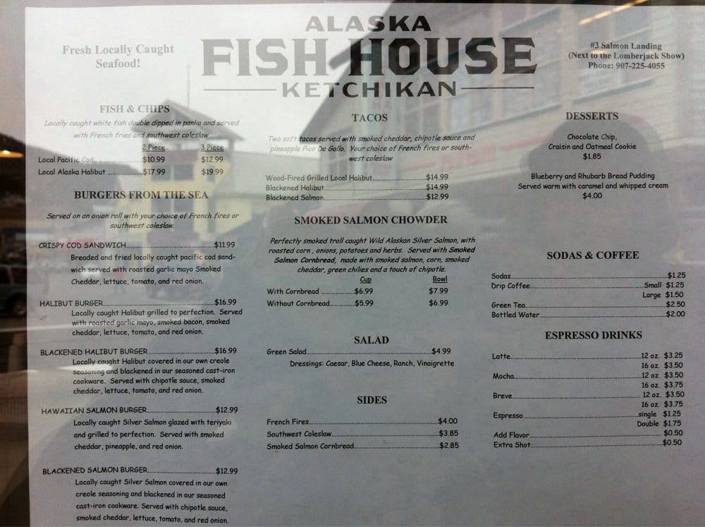 Menu at Alaska Fish House restaurant, Ketchikan