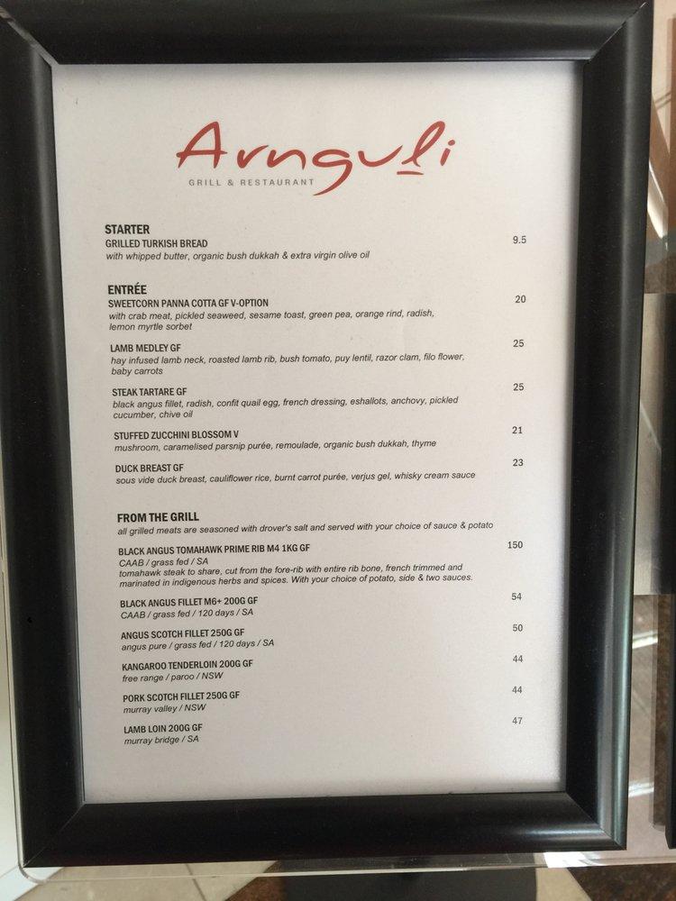 Menu at Arnguli Grill & Restaurant, Yulara