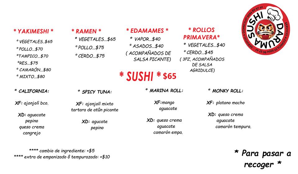 Menu at Daruma Sushi Chef restaurant, Merida