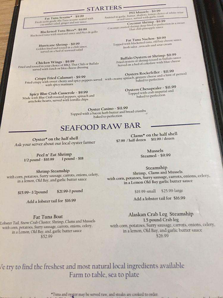 Menu at Fat Tuna Grill & Oyster House restaurant, Williamsburg