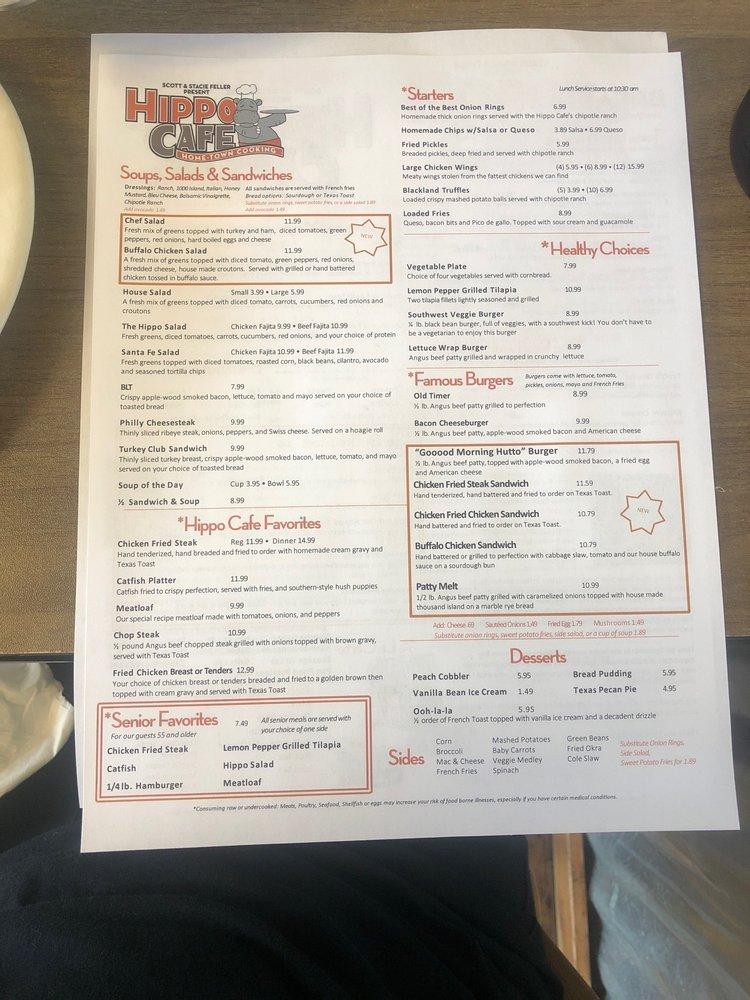 Menu at Hippo Café restaurant, Hutto
