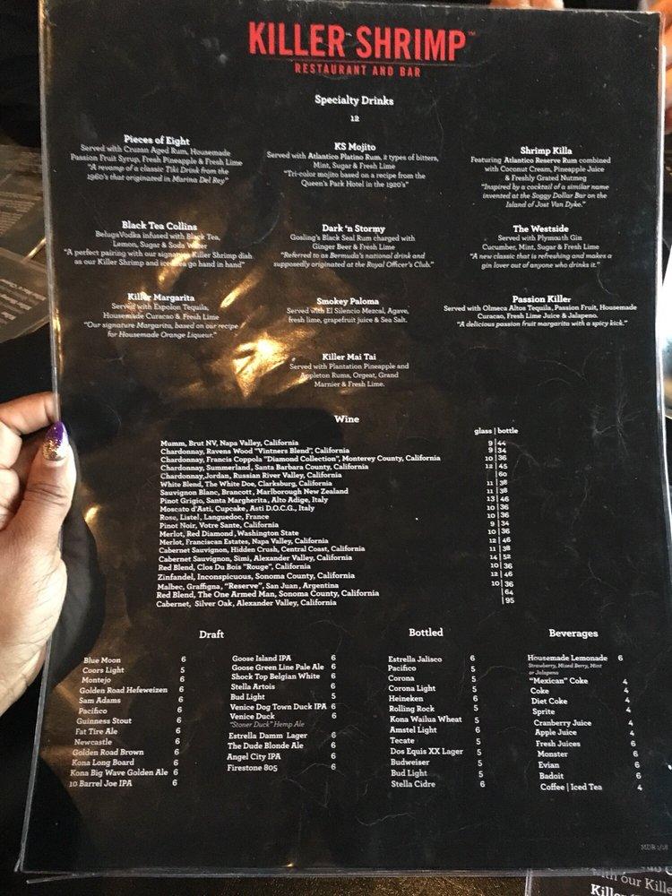 Menu at Killer Shrimp pub & bar, Marina del Rey, Admiralty Way