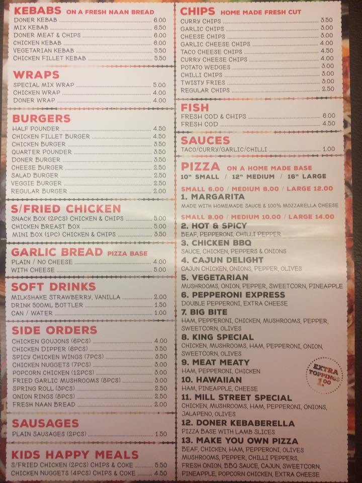 Menu at King pizza Millstreet restaurant, Millstreet