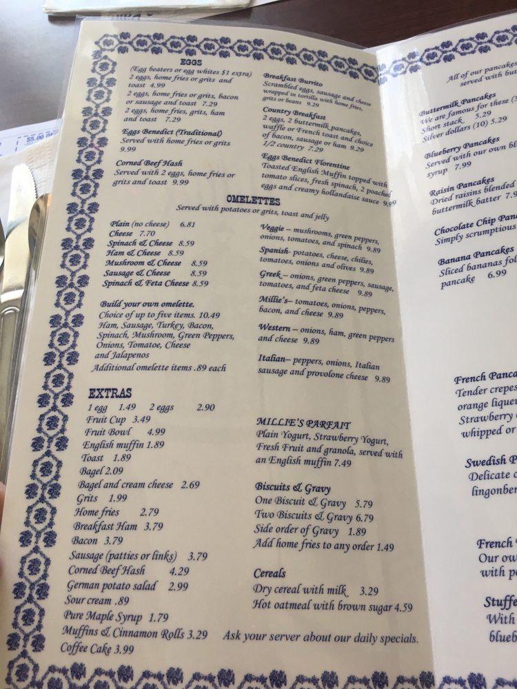 Menu at Millie's fast food, Sarasota