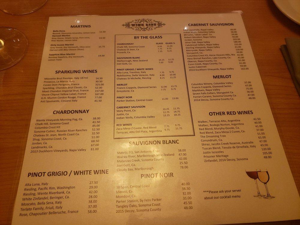 Menu at Porter's Prime Steakhouse, Ontario