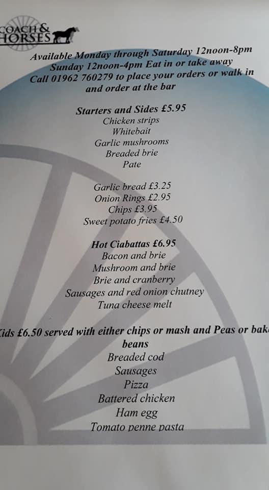 Menu at The Coach & Horses pub & bar, Itchen Valley