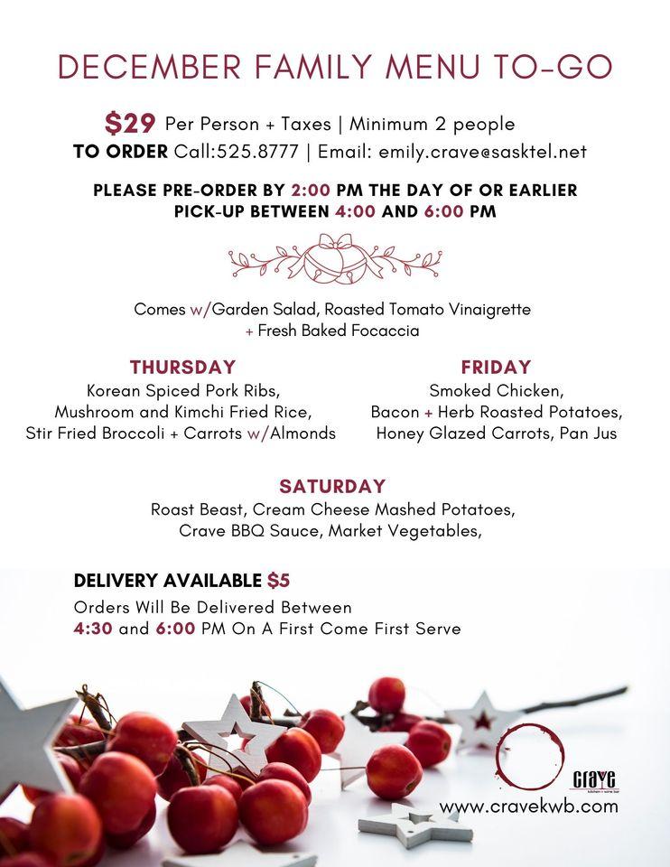 Menu at Crave Kitchen + Wine Bar, Regina