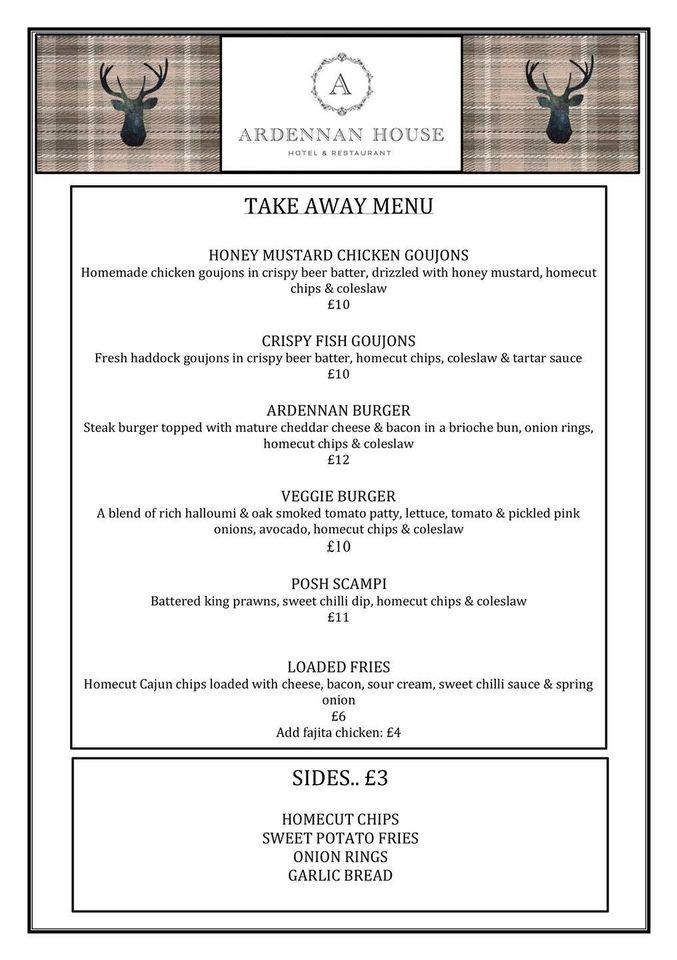 Menu at Ardennan House Hotel restaurant, Inverurie