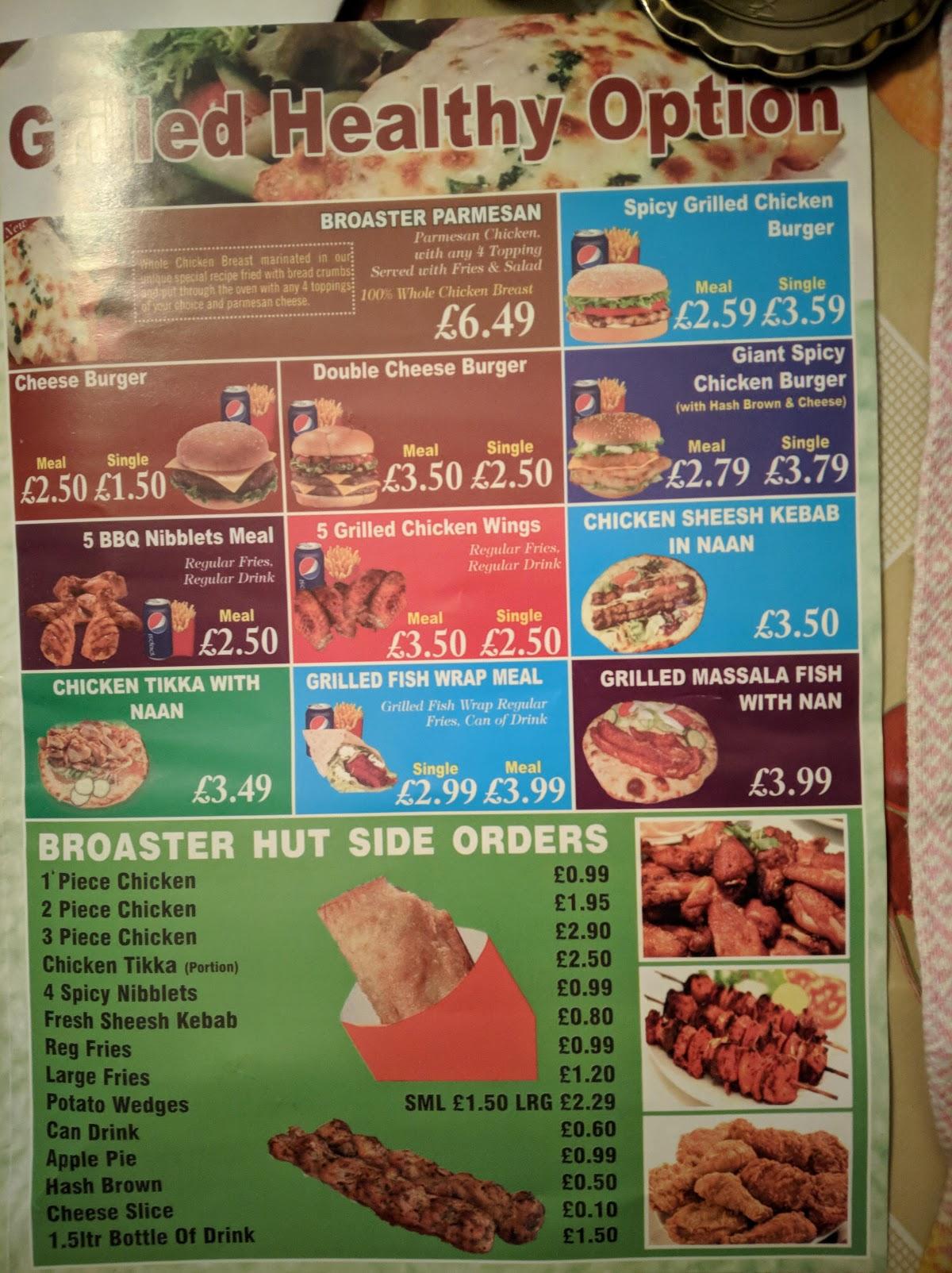Menu at Broaster Hut Fried Chicken restaurant, Birmingham