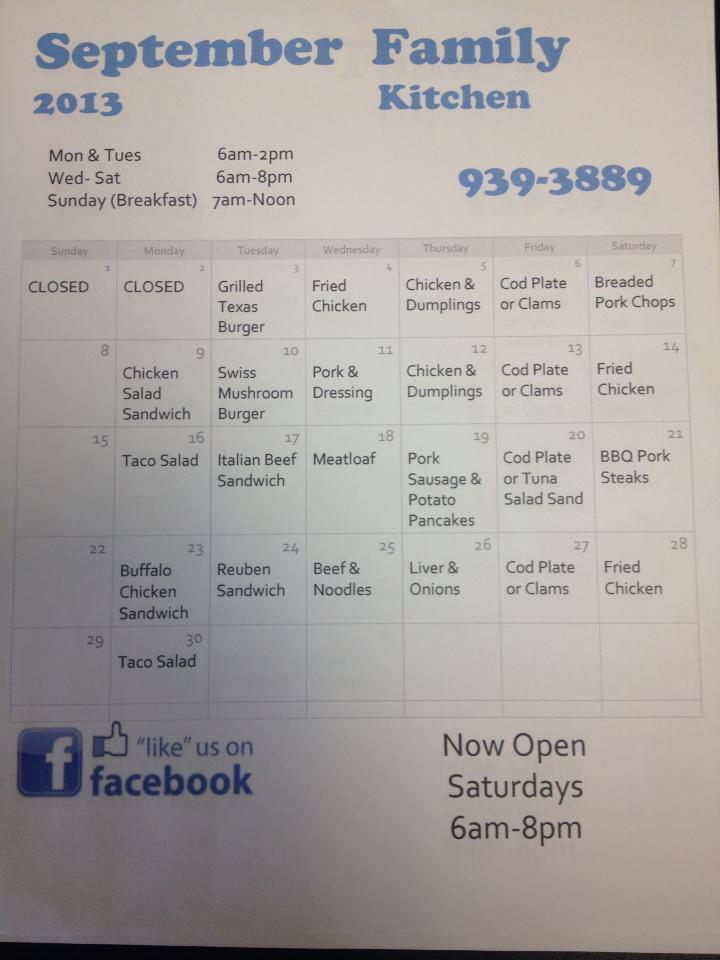 Menu at Family Kitchen restaurant, Waterloo