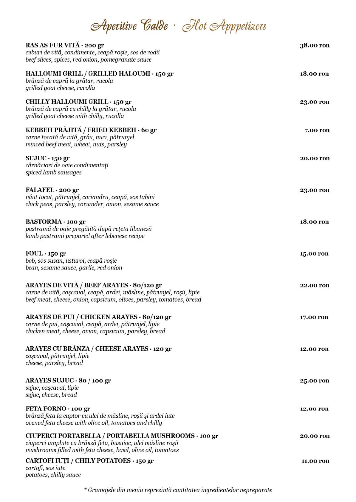Menu at Fenice Palas Iași, Iași