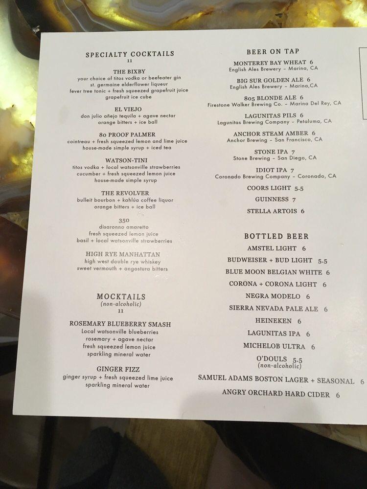 Menu at Fin + Field Restaurant and Bar, Monterey