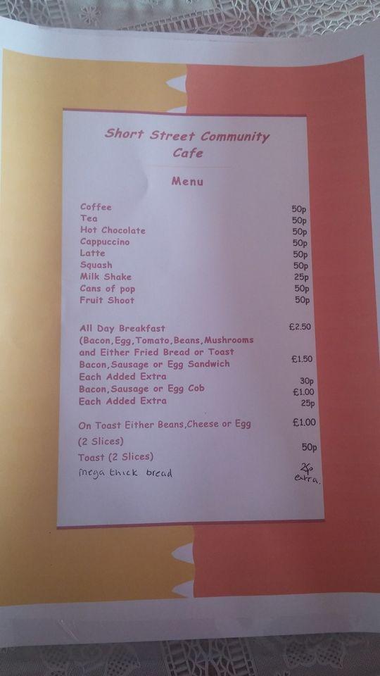 Menu at Short Street Community Cafe, Burton upon Trent
