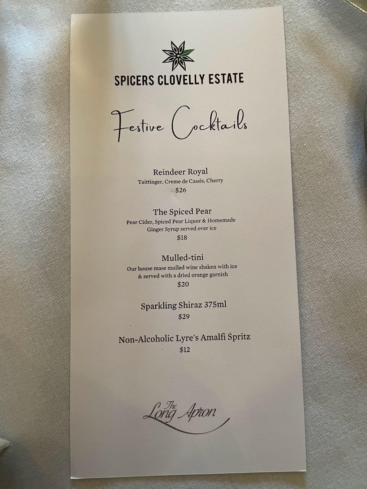 Menu at The Long Apron Restaurant, Montville, 68 Balmoral Rd