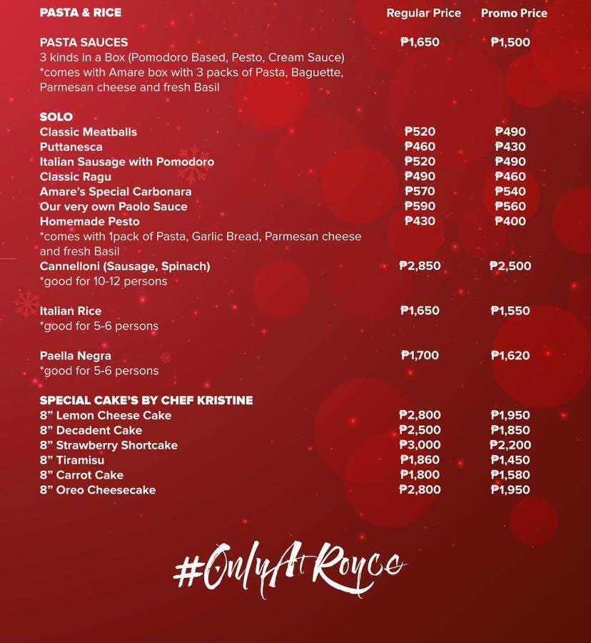 Menu at Amare by Chef Chris restaurant, Angeles, Royce Hotel M. A ...