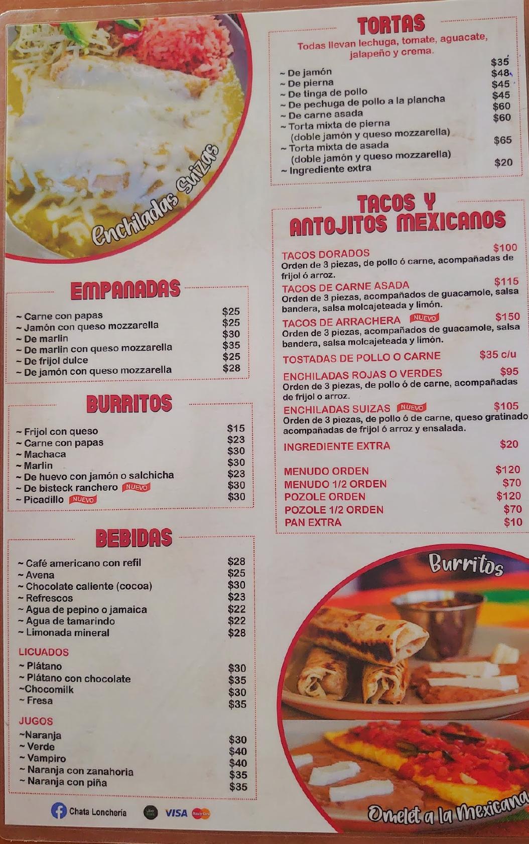 Menu at La Chata Centenario restaurant, El Centenario