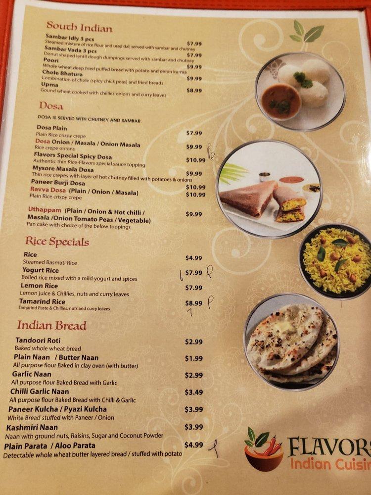 Menu at Flavors Indian Cuisine restaurant, Temple Terrace