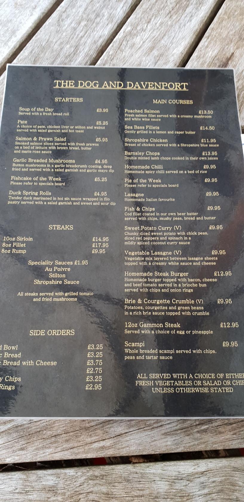 Menu at Dog Inn & Davenport Arms pub & bar, Worfield