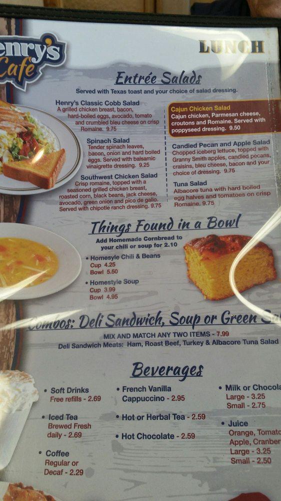 Menu at Henry's Cafe, Tehachapi