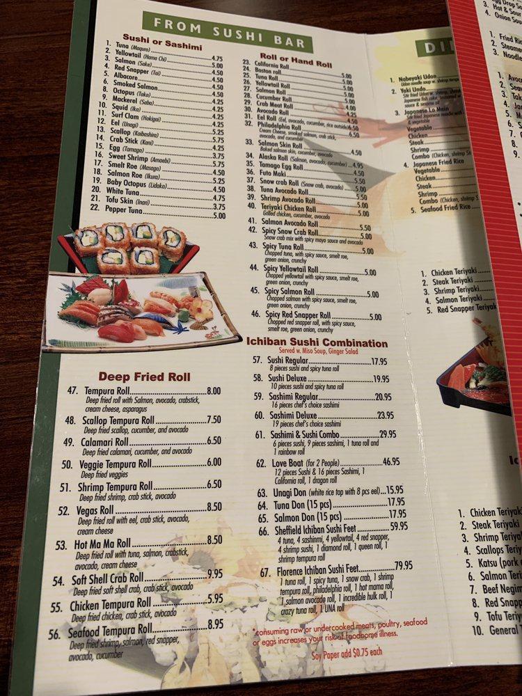 Menu at Ichiban Sushi Florence restaurant, Florence