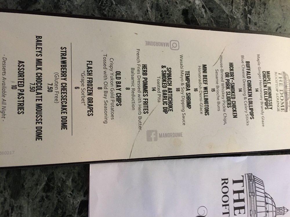 Menu at Manor restaurant, West Orange