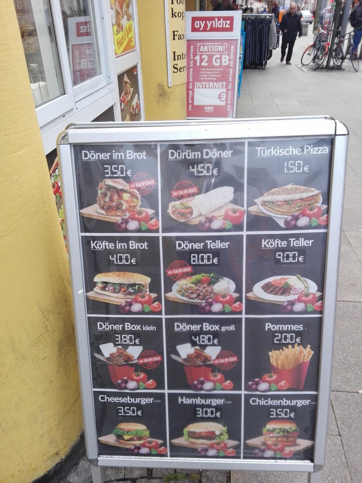 Menu at Midtown Imbiss restaurant, Berlin