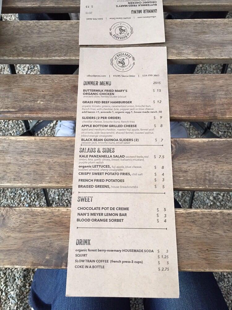 Menu at Ol Buckaroo restaurant, Three Rivers