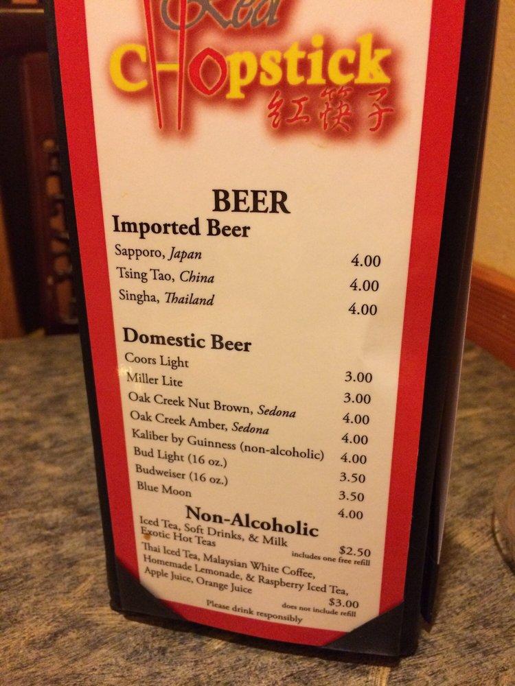 Menu at Red Chopstick restaurant, Sedona, 111 Bell Rock Plaza