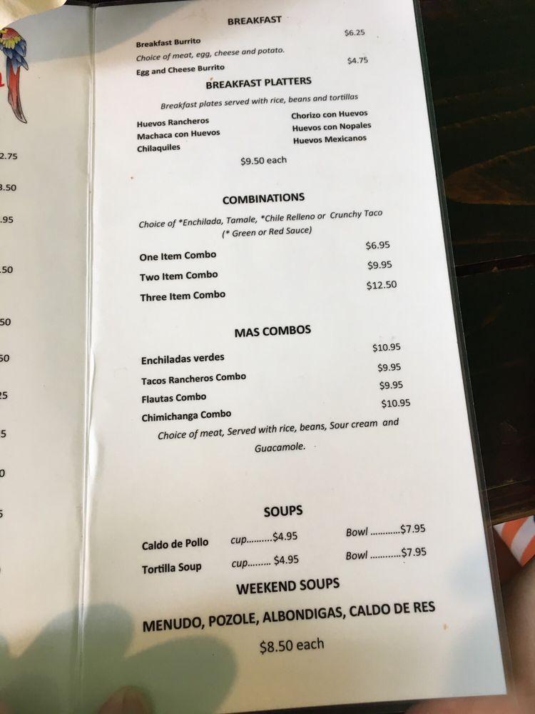 Menu at Taqueria La Guacamaya restaurant, Rogue River, Rogue River Hwy
