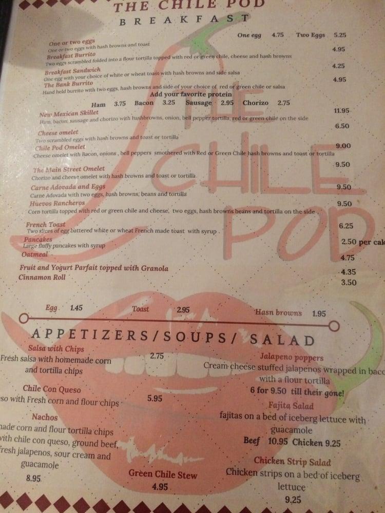 Menu at The Chile Pod restaurant, Farmington