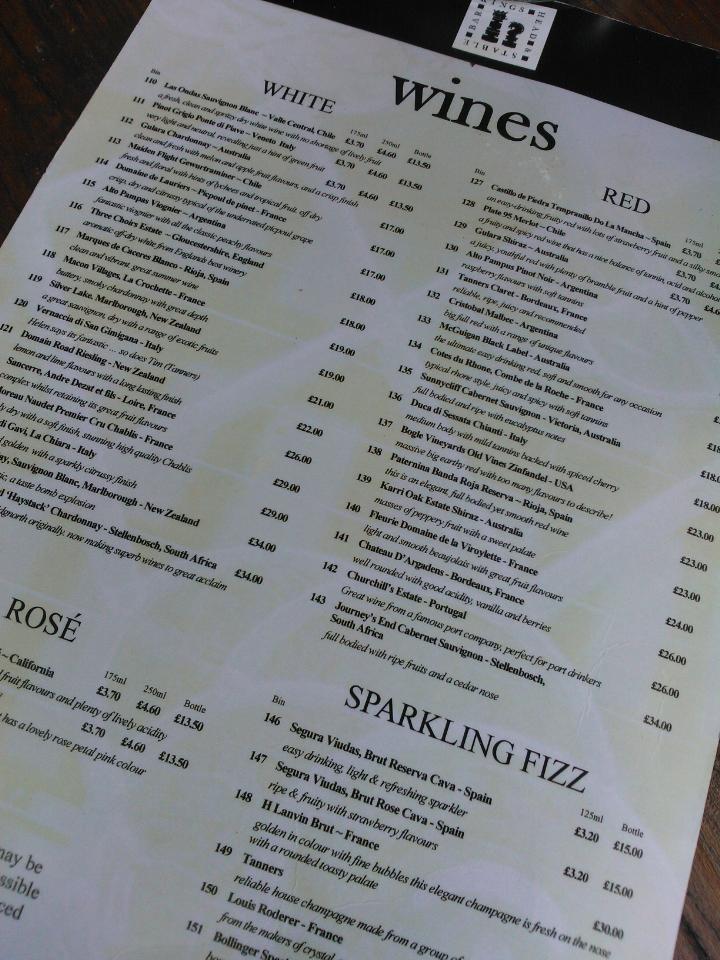 Menu at The Kings Head pub & bar, Bridgnorth