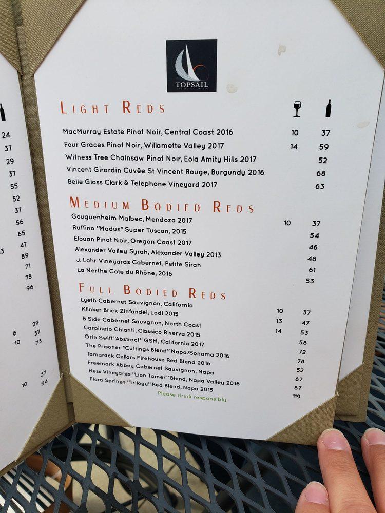 Menu at Topsail Restaurant & Bar, Mount Pleasant