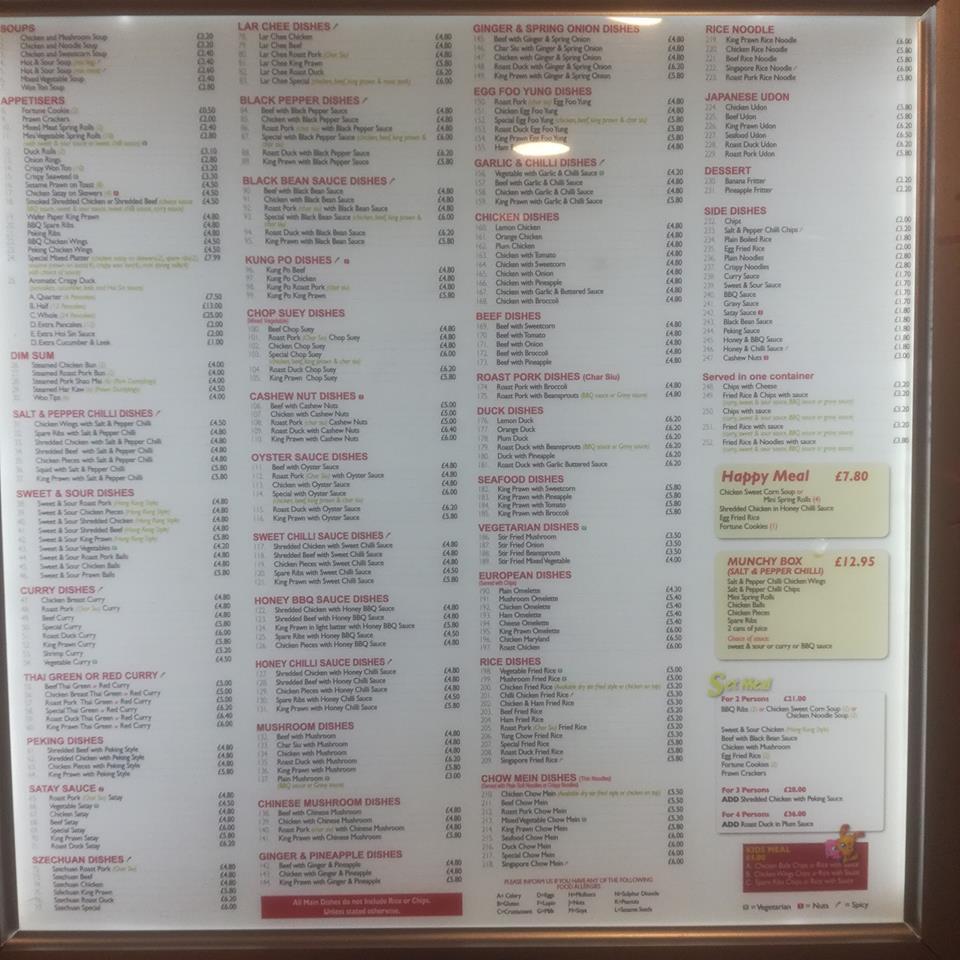 Menu at 108 Chinese Take Away fast food, Edinburgh