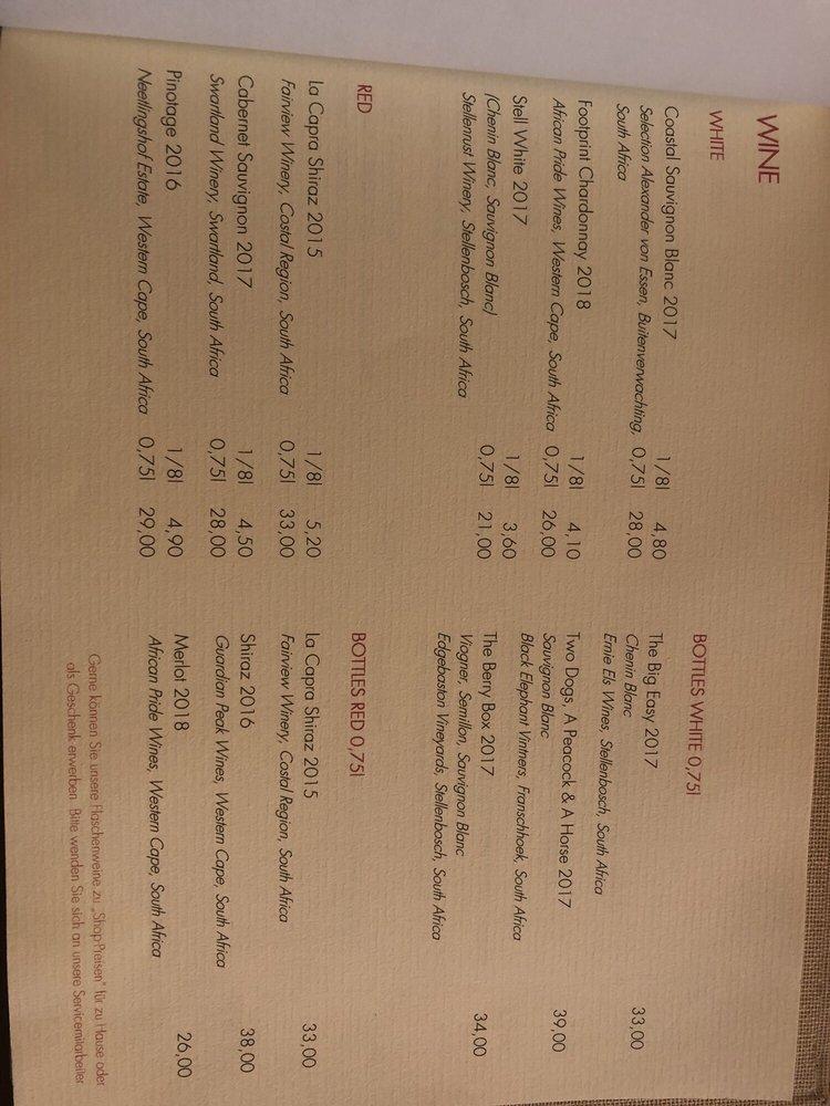 Menu at Afro Cafe, Salzburg