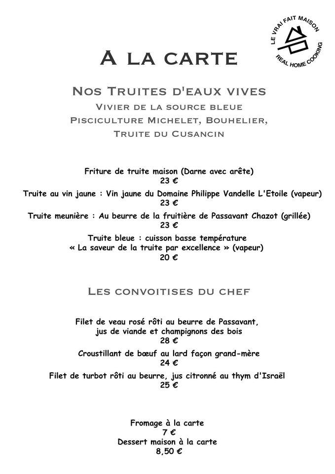 Auberge Restaurant La Source Bleue Menu