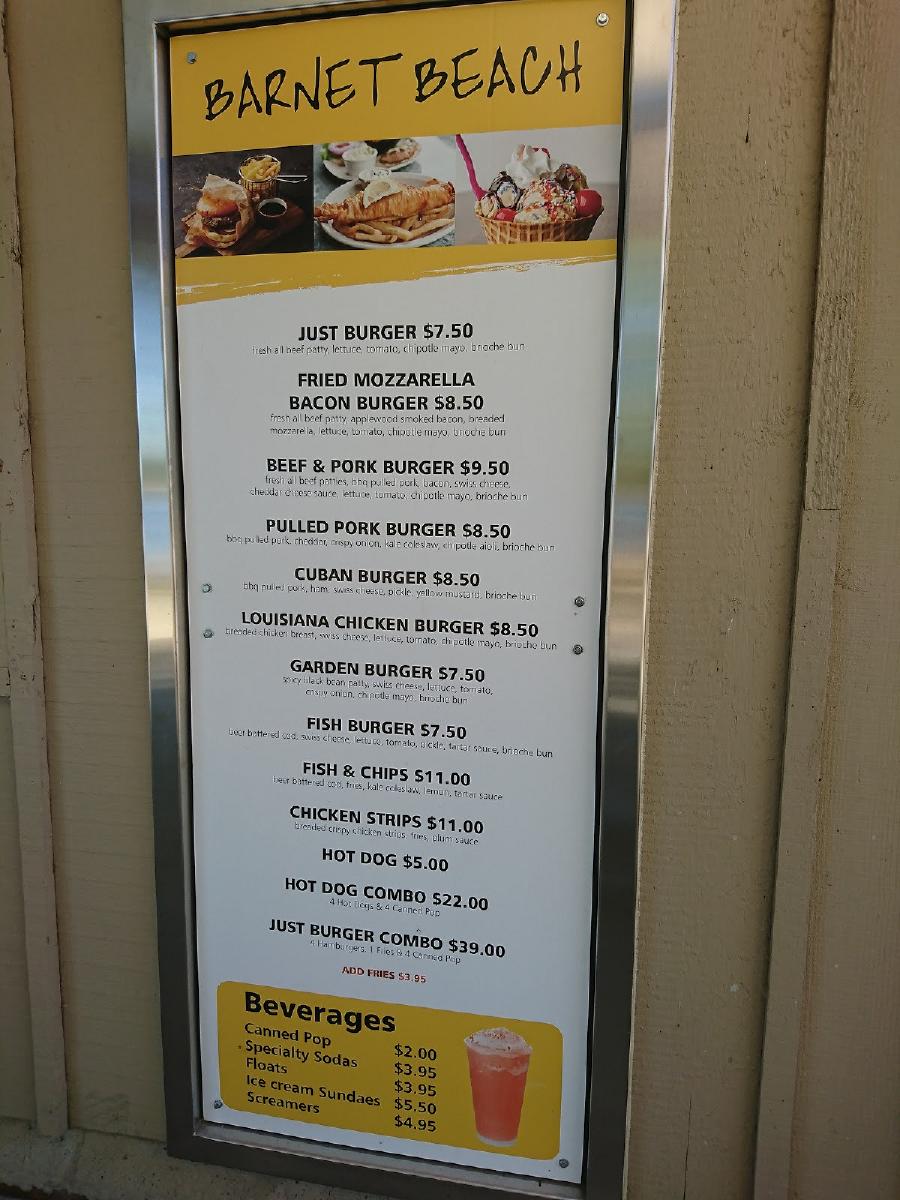 Menu at Barnet Marine Park Café, Burnaby