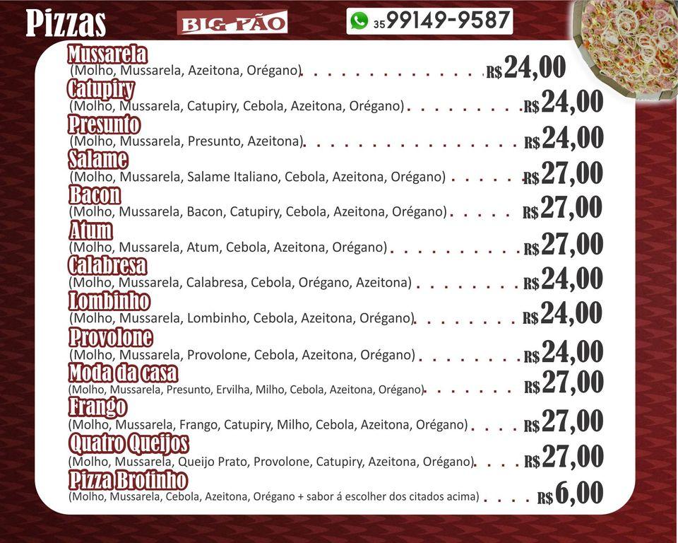 Menu at Big Bakery Bread II, Poços de Caldas, R. Assis Figueiredo