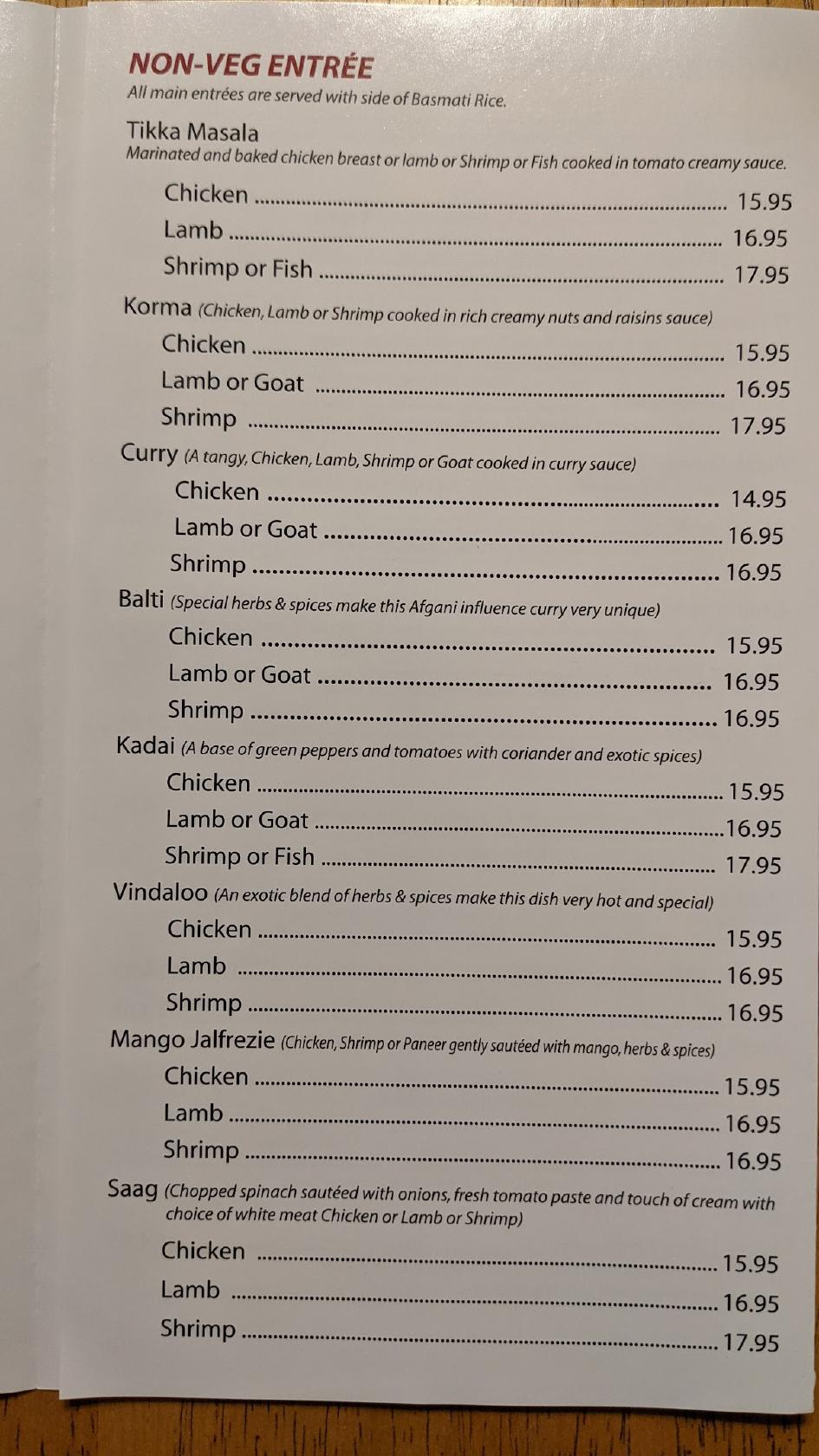 Menu at Curry House restaurant, Wake Forest
