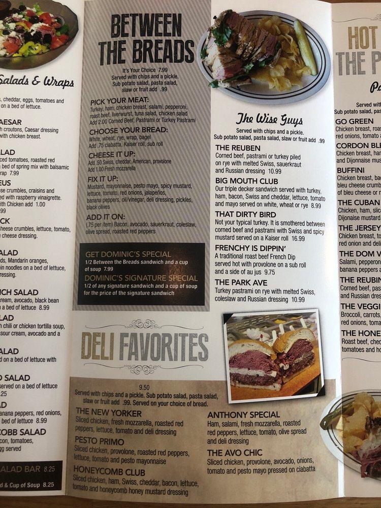 Menu at Dominic's Deli restaurant, Daytona Beach