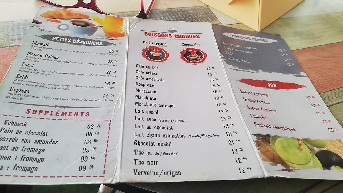 Menu au Espace Paloma café, Casablanca