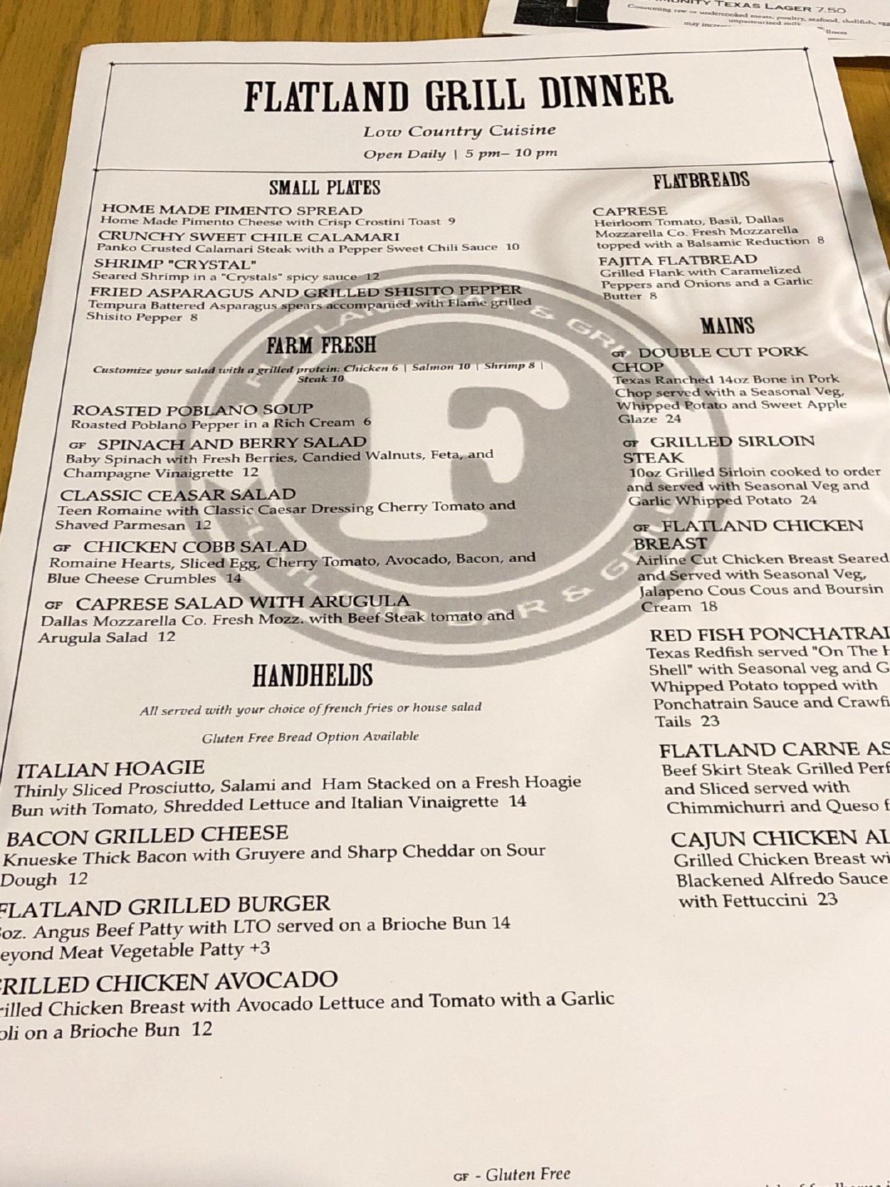 Menu at Flatland Grill pub & bar, Irving