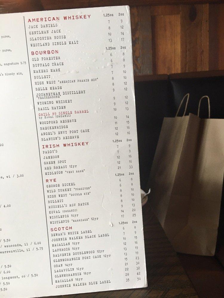 Menu at Grill 89 pub & bar, Westmont