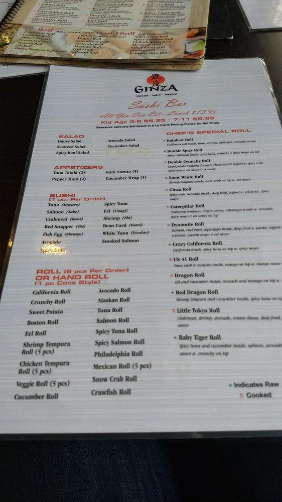 Carta de GinZa Japanese Restaurant, Fort Myers