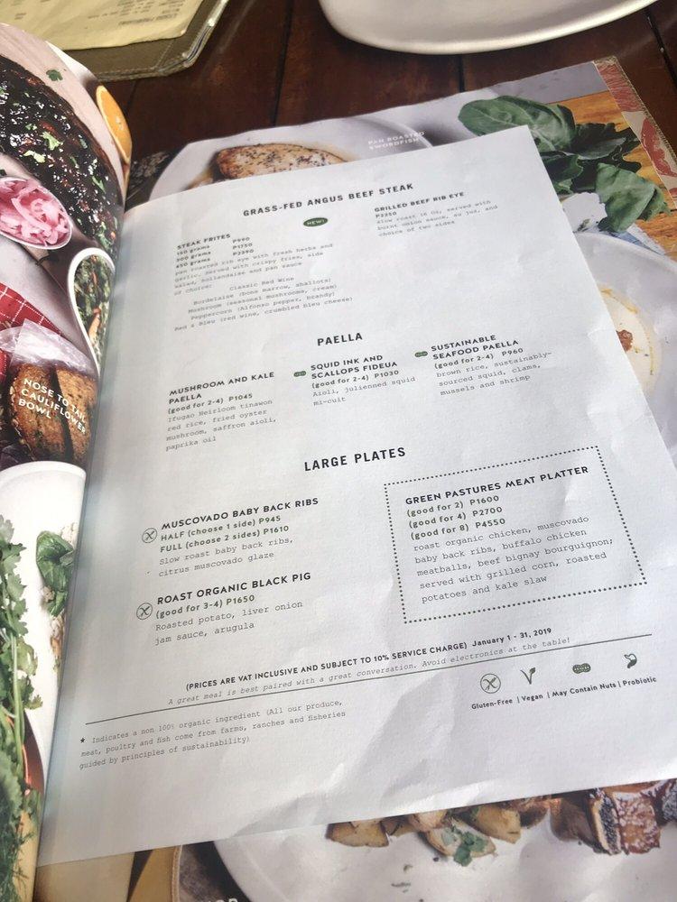 Menu at Green Pastures restaurant, Mandaluyong