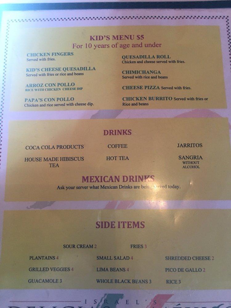 Menu at Israel’s Delicias De Mexico Gourmet restaurant, New Albany