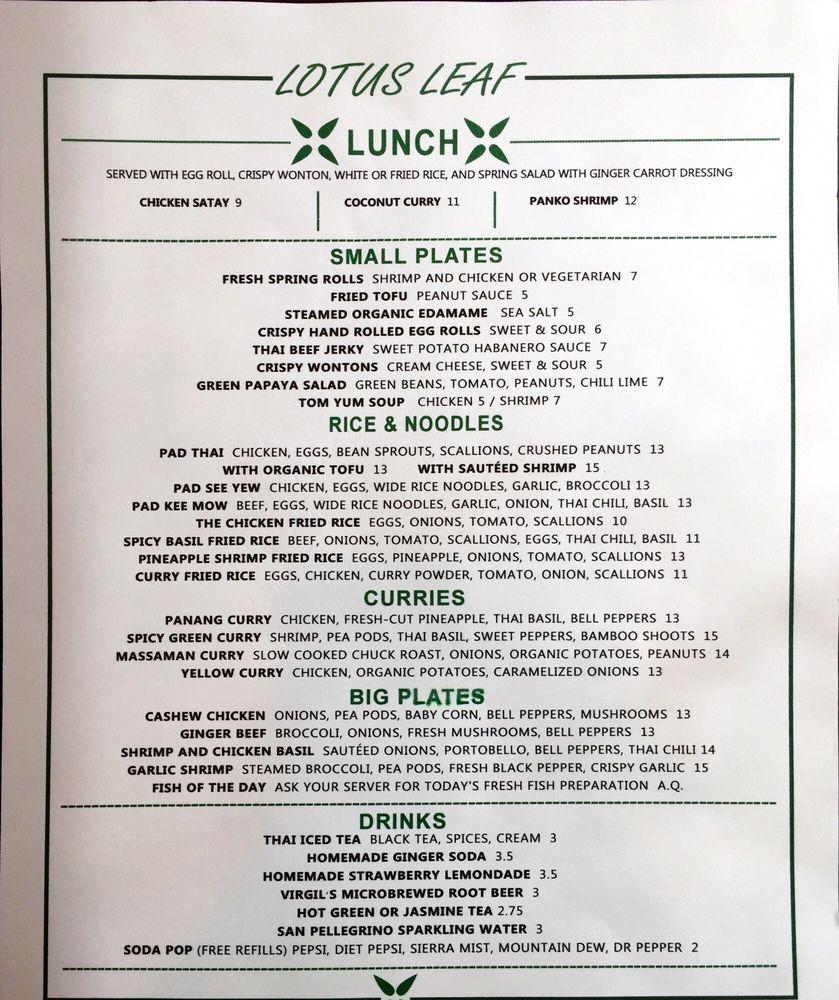 Menu at Lotus Leaf Restaurant, Eden Prairie