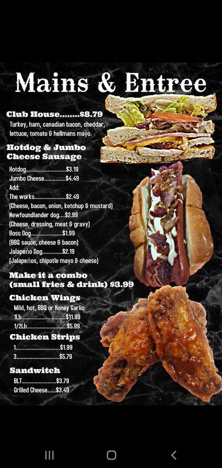 Menu at Newfoundland Comfort Food restaurant, Corner Brook, 27 Broadway