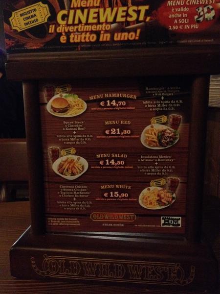 Menu at Old Wild West BBQ, Varese