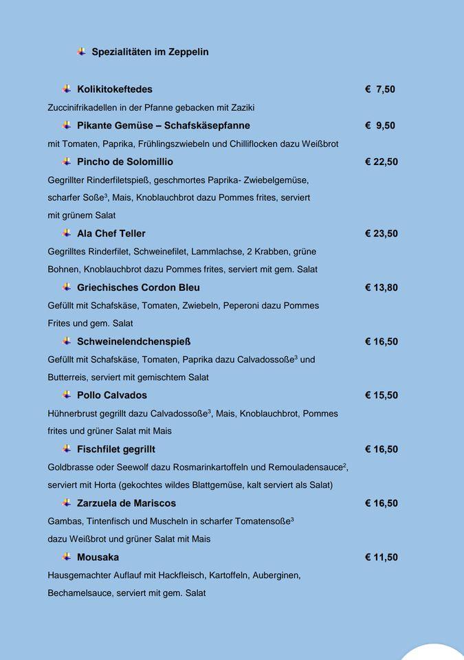 Menu at Restaurant Zeppelin, Roth