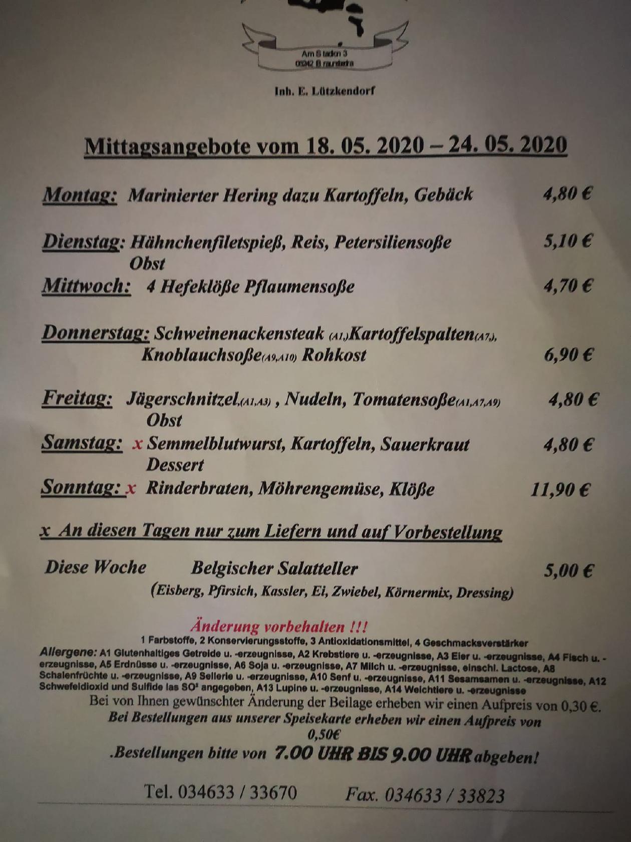 Speisekarte von Vier Seen - Restaurant und Bar, Braunsbedra